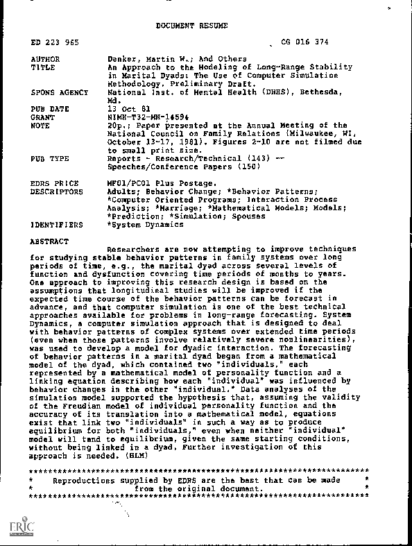 (PDF) Approach to Modeling Long Range Stability in Marital Dyads ...