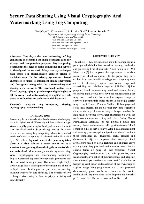 Doc Secure Data Sharing Using Visual Cryptography And Watermarking Using Fog Computing