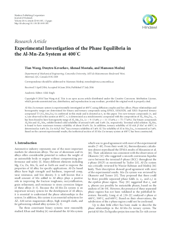 (PDF) Experimental Investigation of the Phase Equilibria in the Al-Mn ...