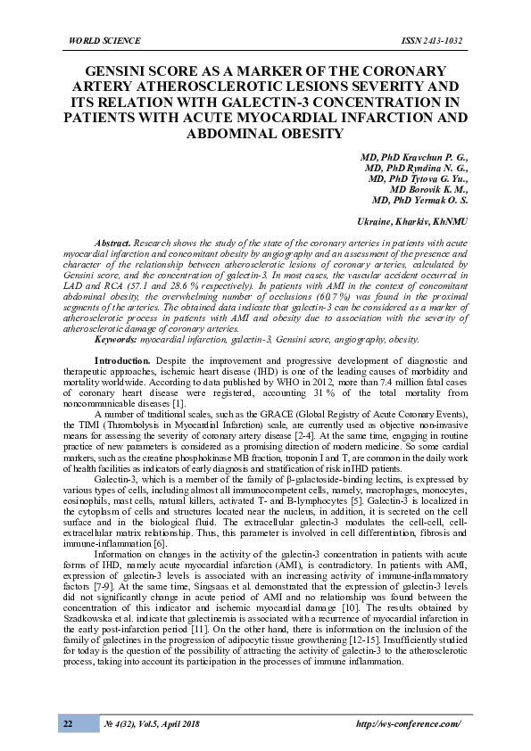 (PDF) GENSINI SCORE AS A MARKER OF THE CORONARY ARTERY ATHEROSCLEROTIC ...