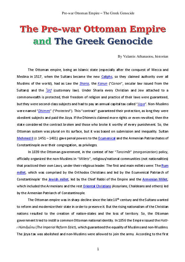 (DOC) The Pre-war Ottoman Empire and The Greek Genocide