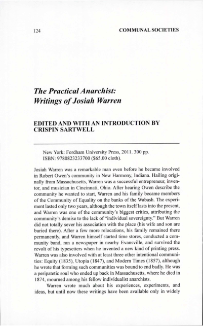 (PDF) The Practical Anarchist: Writings o f Josiah Warren