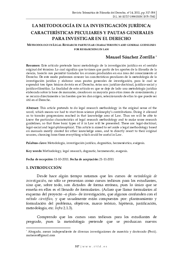 (PDF) LA METODOLOGÍA EN LA INVESTIGACIÓN JURÍDICA: CARACTERÍSTICAS ...