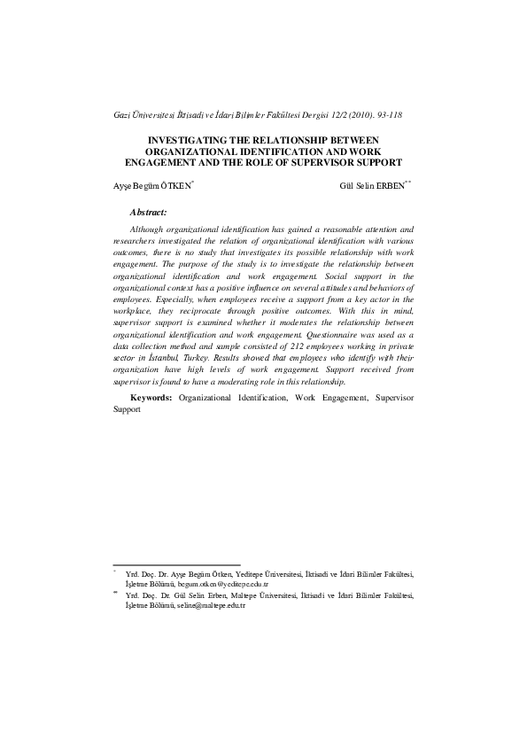 (PDF) Investigating the Relationship Between Organizational Identification and Work Engagement ...