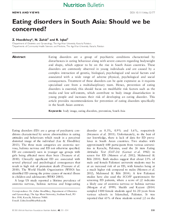 (PDF) Eating disorders in South Asia: Should we be concerned