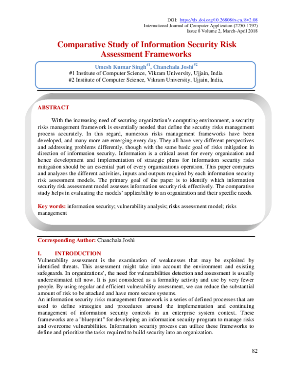 (PDF) Comparative Study of Information Security Risk Assessment Frameworks