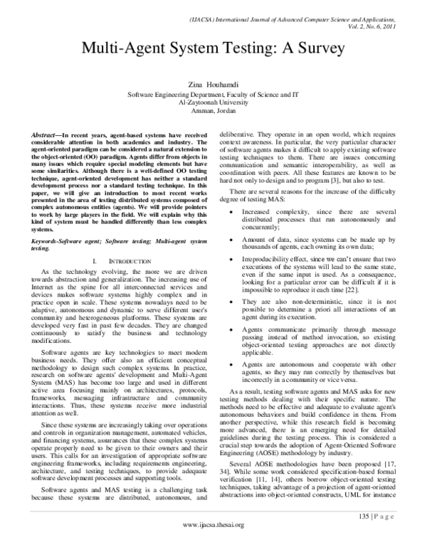 Pdf Multi Agent System Testing A Survey