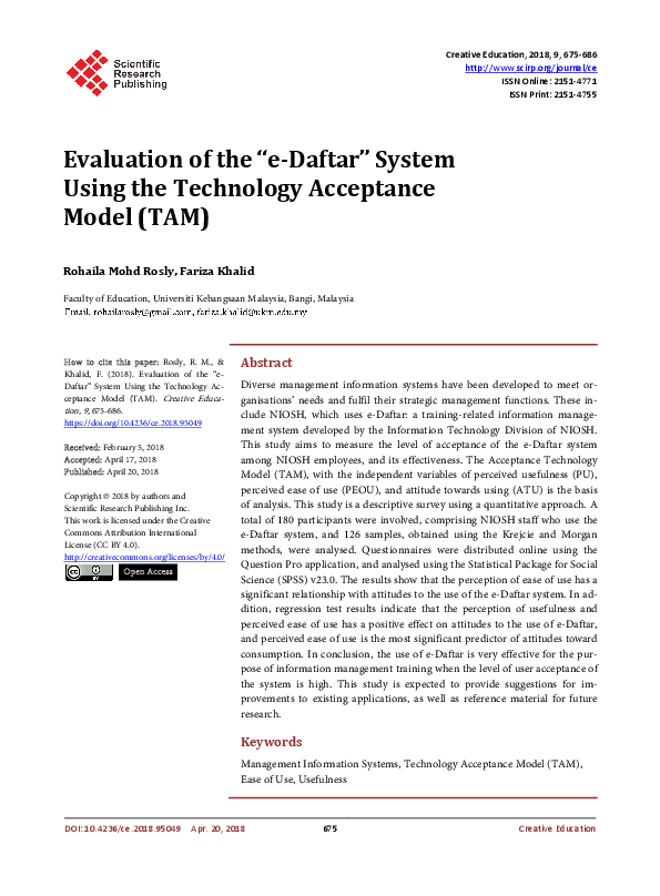 (PDF) Evaluation of the " e-Daftar " System Using the Technology ...