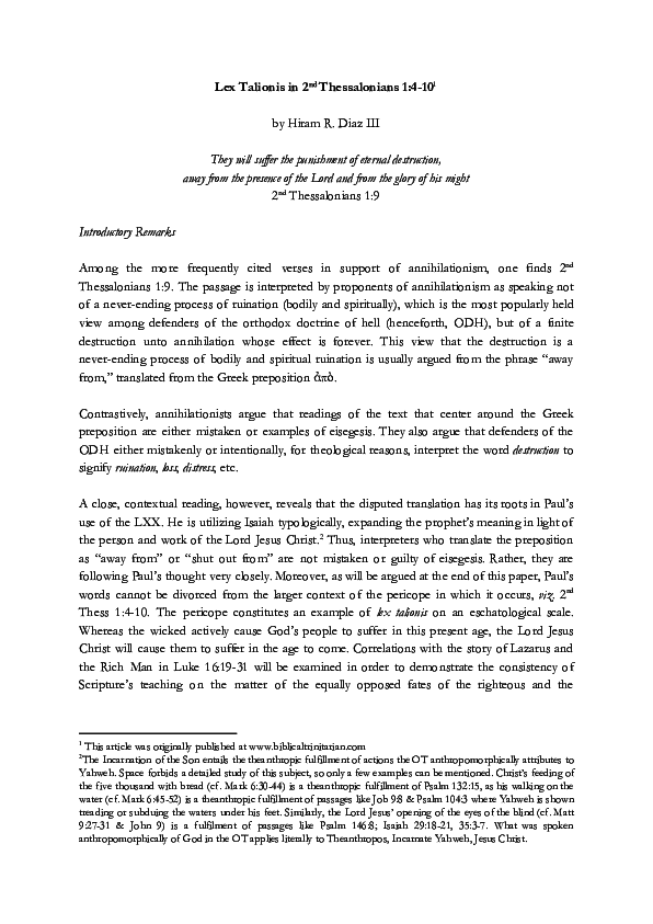 (PDF) Lex Talionis in 2nd Thessalonians 1:4-10
