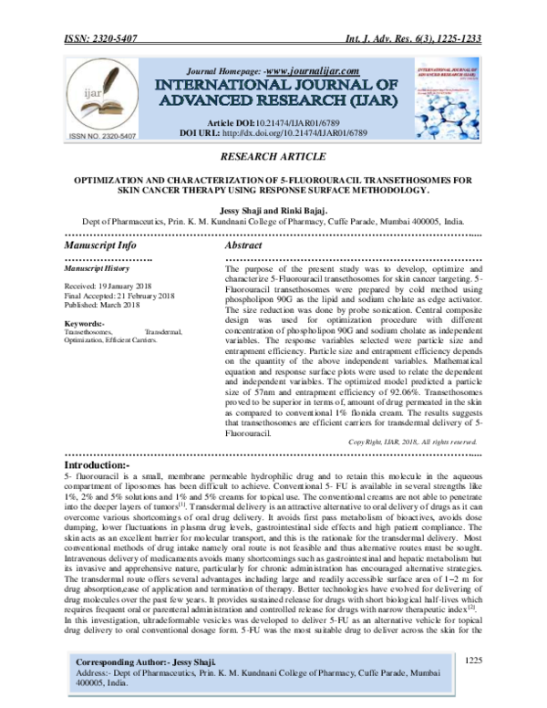 (PDF) OPTIMIZATION AND CHARACTERIZATION OF 5-FLUOROURACIL ...