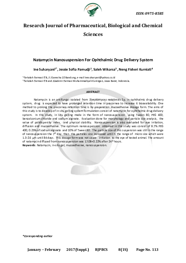 (PDF) Natamycin Nanosuspension For Ophthalmic Drug Delivery System