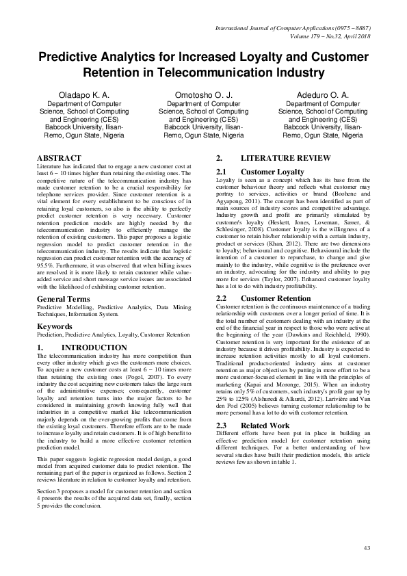 (PDF) Predictive Analytics for Increased Loyalty and Customer Retention ...