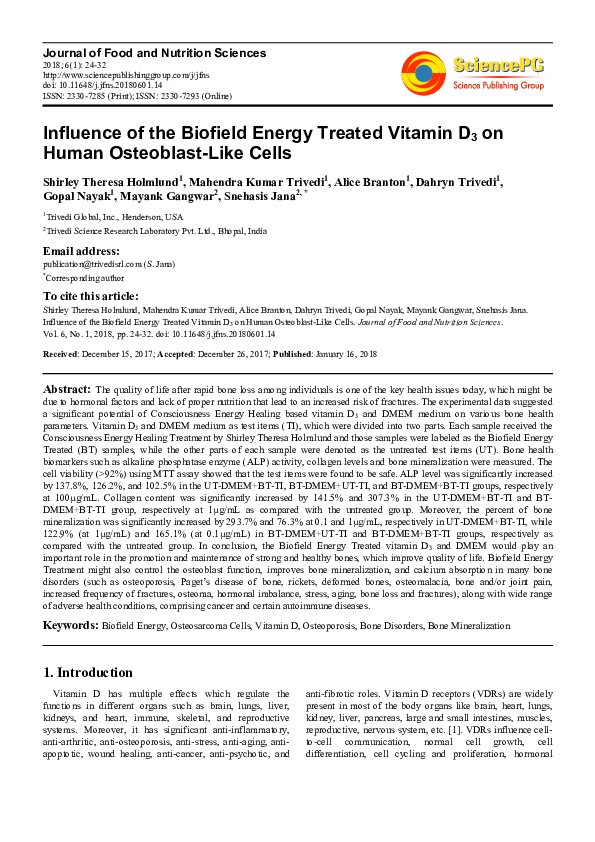 (PDF) Influence of the Biofield Energy Treated Vitamin D3 on Human ...