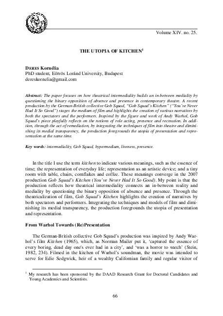 (PDF) The Utopia of Kitchen (On Gob Squad's Kitchen)