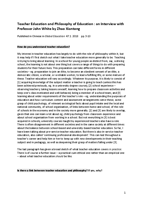 (DOC) Teacher Education and Philosophy of Education : an Interview with ...
