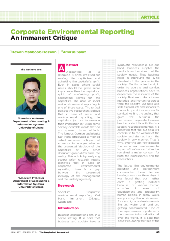 (PDF) Corporate Environmental Reporting: An Immanent Critique