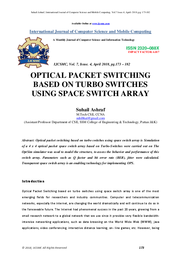 (PDF) OPTICAL PACKET SWITCHING BASED ON TURBO SWITCHES USING SPACE SWITCH ARRAY