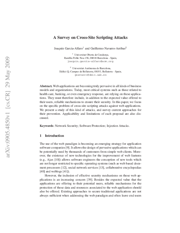 Pdf A Survey On Cross Site Scripting Attacks
