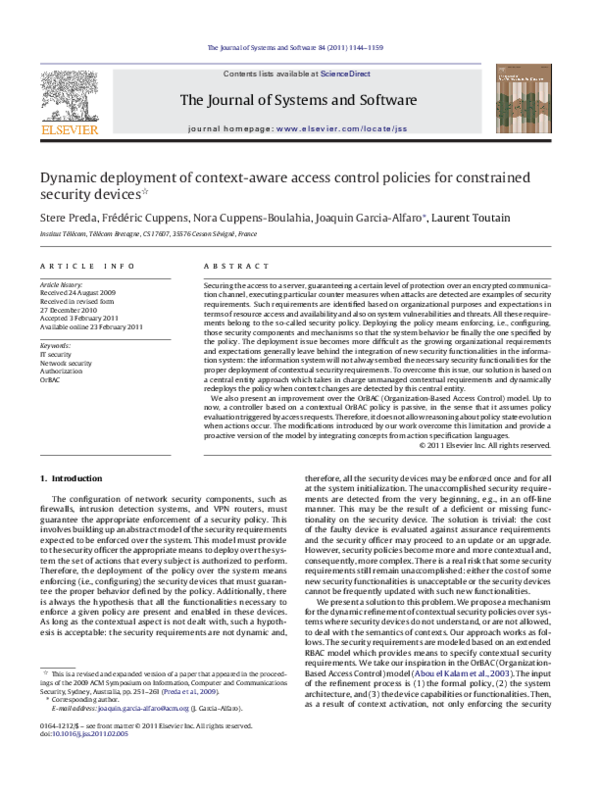 Pdf Dynamic Deployment Of Context Aware Access Control Policies For