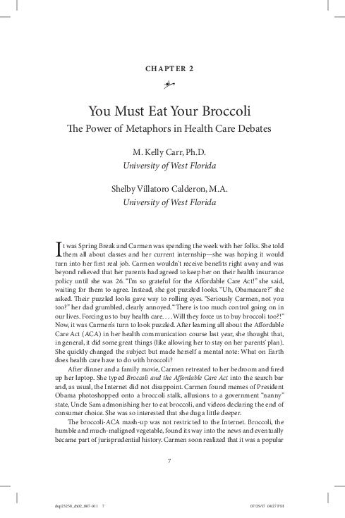 (PDF) You Must Eat Your Broccoli: The Power of Metaphors in Health Care ...