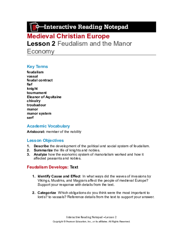 (DOC) Medieval Christian Europe Lesson 2 Feudalism and the Manor ...