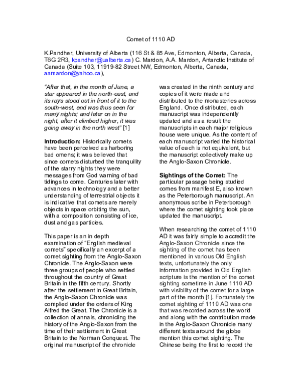 (PDF) Comet of 1110 AD