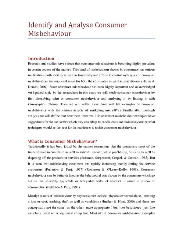(PDF) Identify and Analyse Consumer Misbehaviour