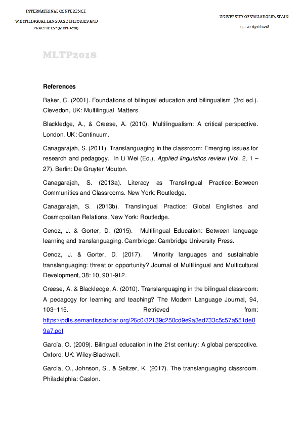 (DOC) Translanguaging in education: a new perspective in multilingual ...
