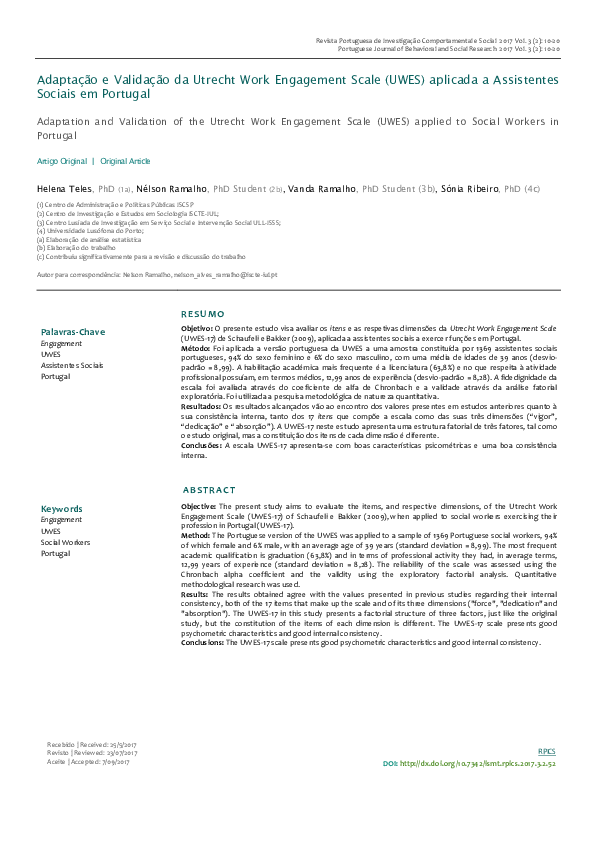 (PDF) Adaptação e validação da Utrecht Work Engagement Scale (UWES ...