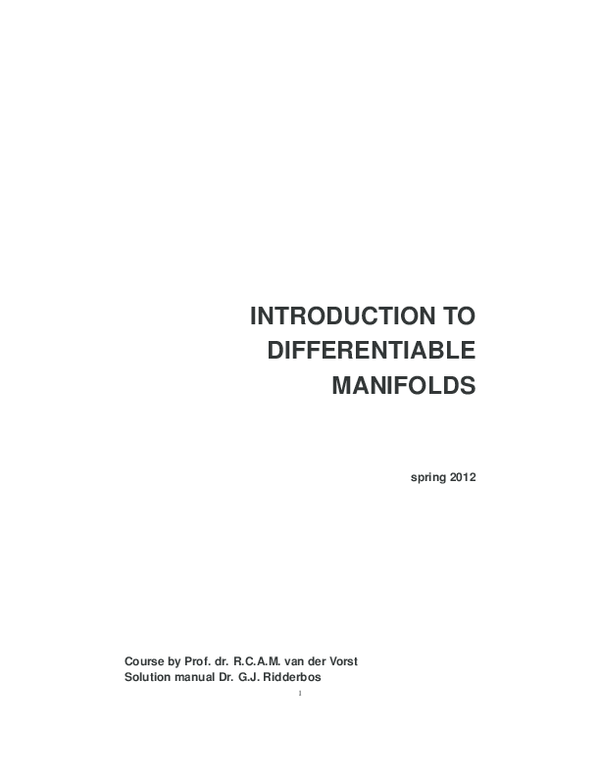 (PDF) Introduction to differentiable manifolds Lecture notes version 2.1