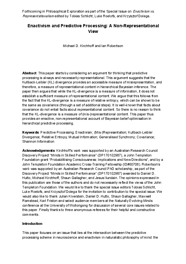 (PDF) Enactivism in Non-Representational Predictive Processing