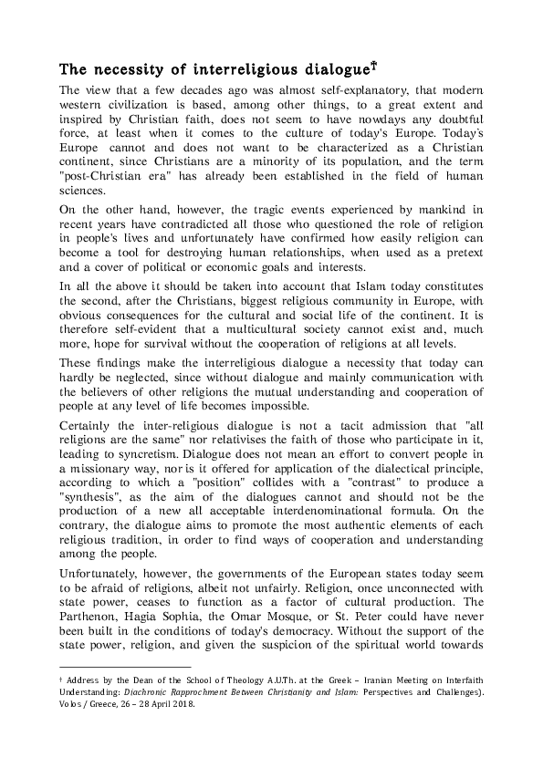 (PDF) The necessity of interreligious dialogue