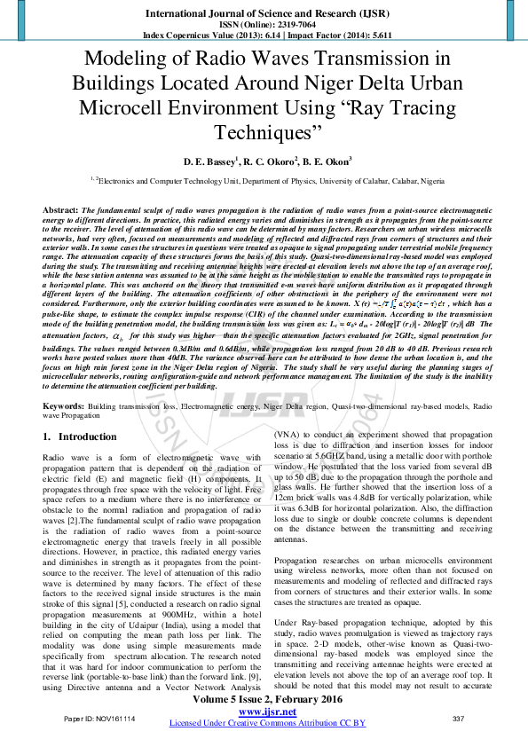 (PDF) Modeling of Radio Waves Transmission in Buildings Located Around Niger Delta Urban ...