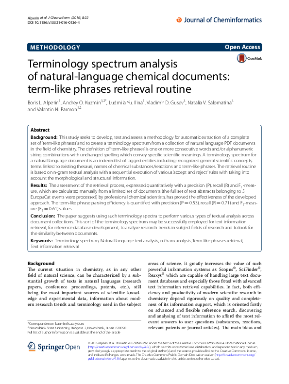 (PDF) Terminology spectrum analysis of natural-language chemical ...