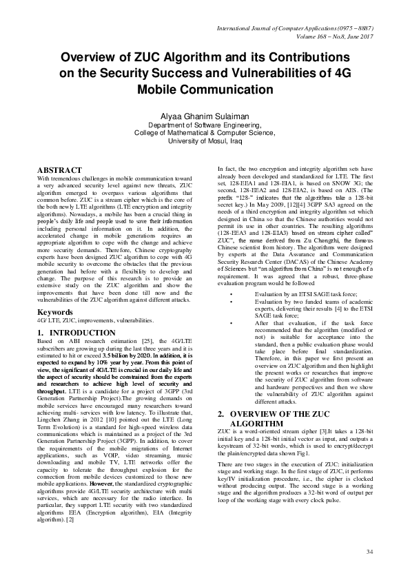 Pdf Overview Of Zuc Algorithm And Its Contributions On The Security Success And