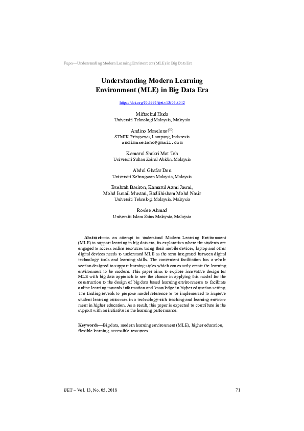 (PDF) Understanding Modern Learning Environment (MLE) in Big Data Era