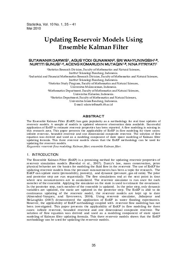 Pdf Updating Reservoir Models Using Ensemble Kalman Filter