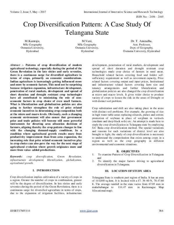 (PDF) Crop Diversification Pattern: A Case Study Of Telangana State