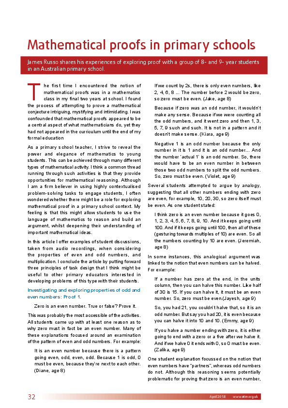 (PDF) Mathematical proofs in primary schools