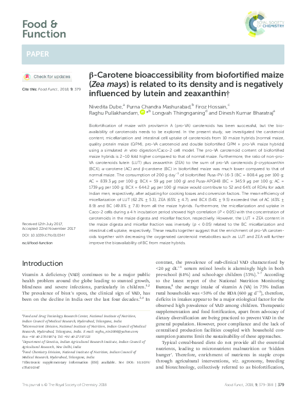 (PDF) β-Carotene bioaccessibility from biofortified maize (Zea mays) is ...