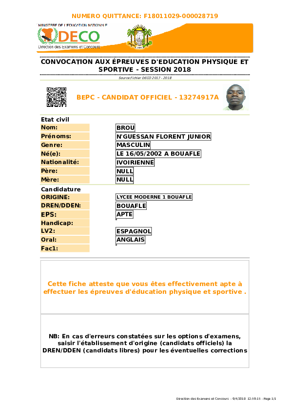 modèle convocation examen