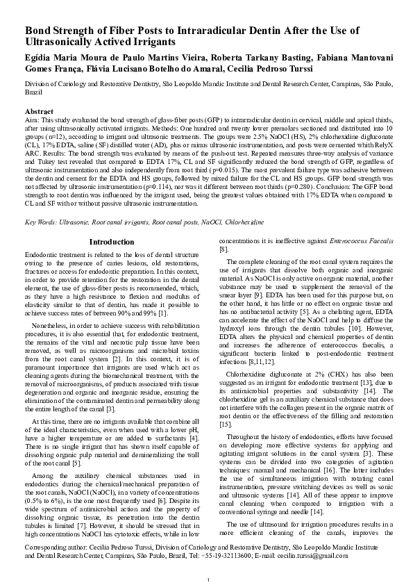 (PDF) Bond Strength of Fiber Posts to Intraradicular Dentin After the ...