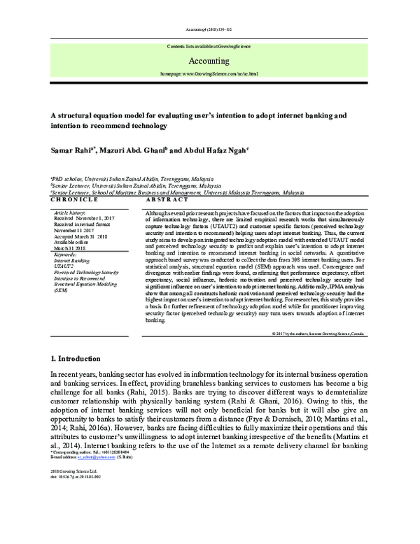 (PDF) A structural equation model for evaluating user's intention to adopt internet banking and ...