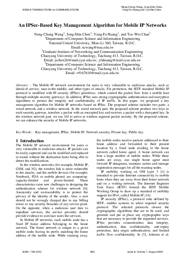 Pdf An Ipsec Based Key Management Algorithm For Mobile Ip Networks 6996