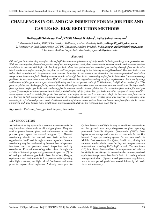 (PDF) CHALLENGES IN OIL AND GAS INDUSTRY FOR MAJOR FIRE AND GAS LEAKS ...