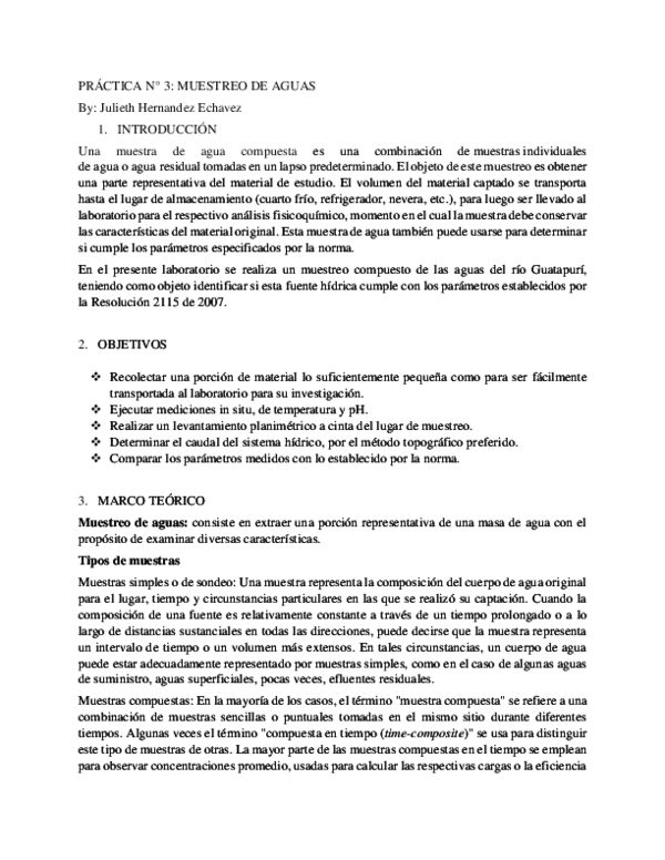 (DOC) PRÁCTICA N° 3: MUESTREO DE AGUAS
