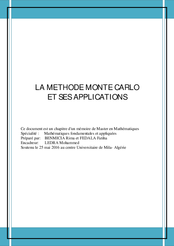 (PDF) LA METHODE MONTE CARLO ET SES APPLICATIONS