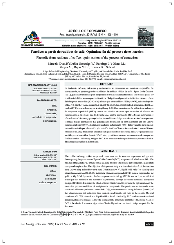 (PDF) Phenolic from residues of coffee: optimization of the process of ...