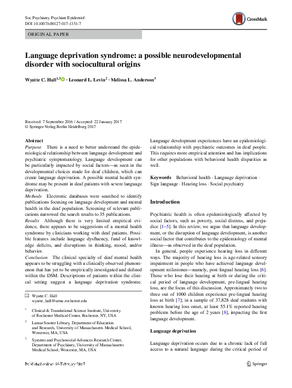(PDF) Language Deprivation Syndrome and Psychiatric Outcomes