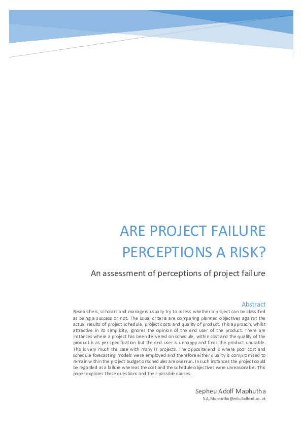 (PDF) ARE PROJECT FAILURE PERCEPTIONS A RISK? An assessment of ...